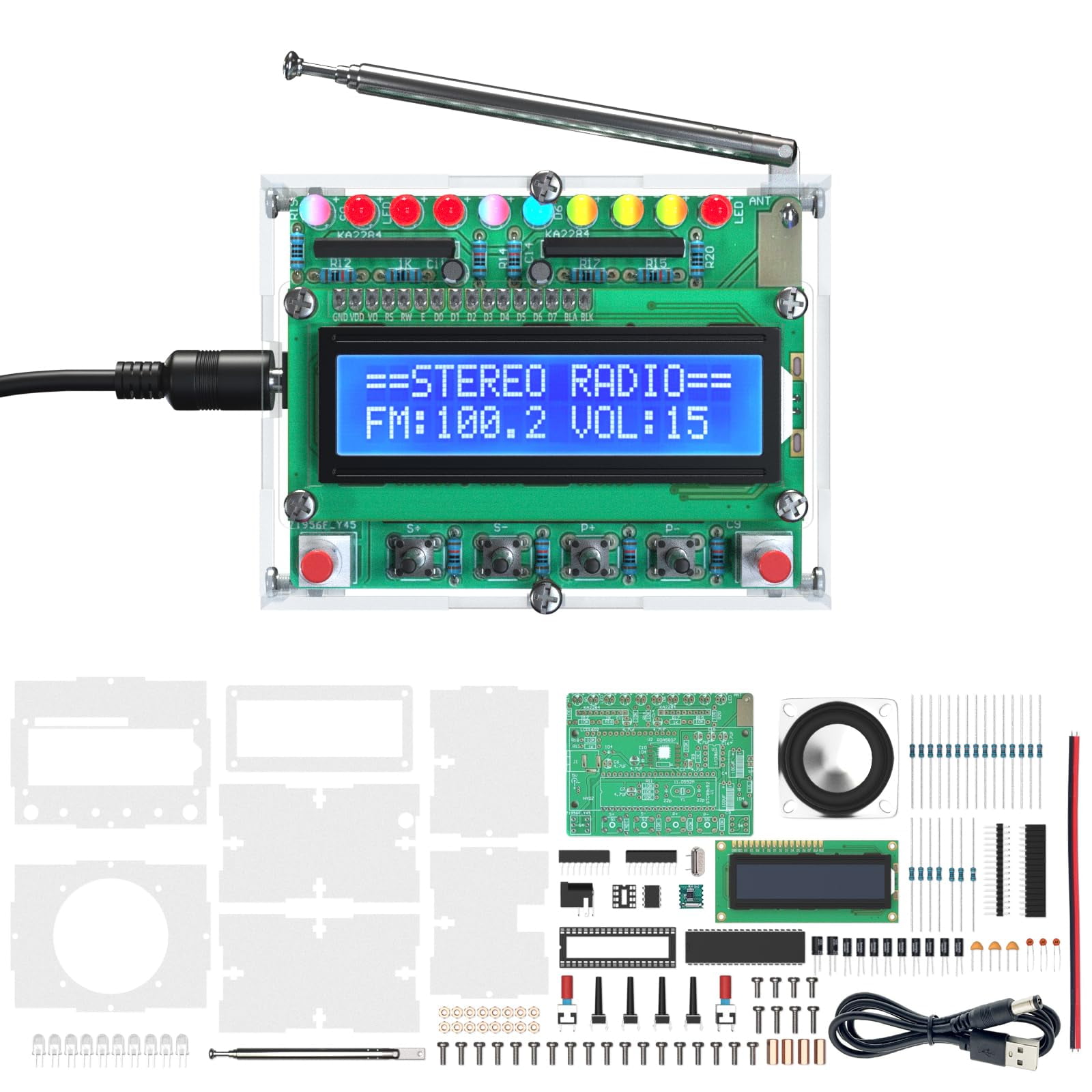 FM Radio Kit,DIY Soldering DHF10 Projects Radio with LED Flashing Lights FM 87-108MHz Soldering ...