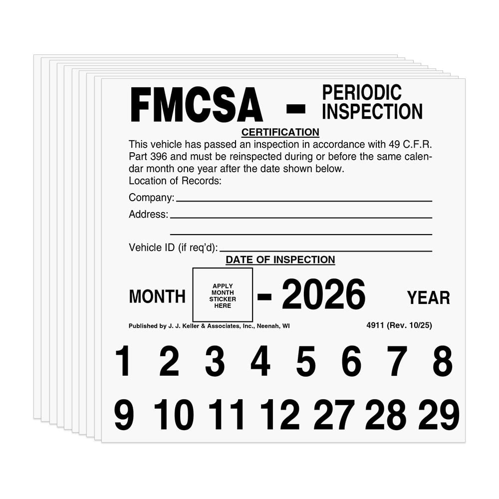 FMCSA Periodic Inspection Label 10-pk. - 5" x 5", Permanent Self ...