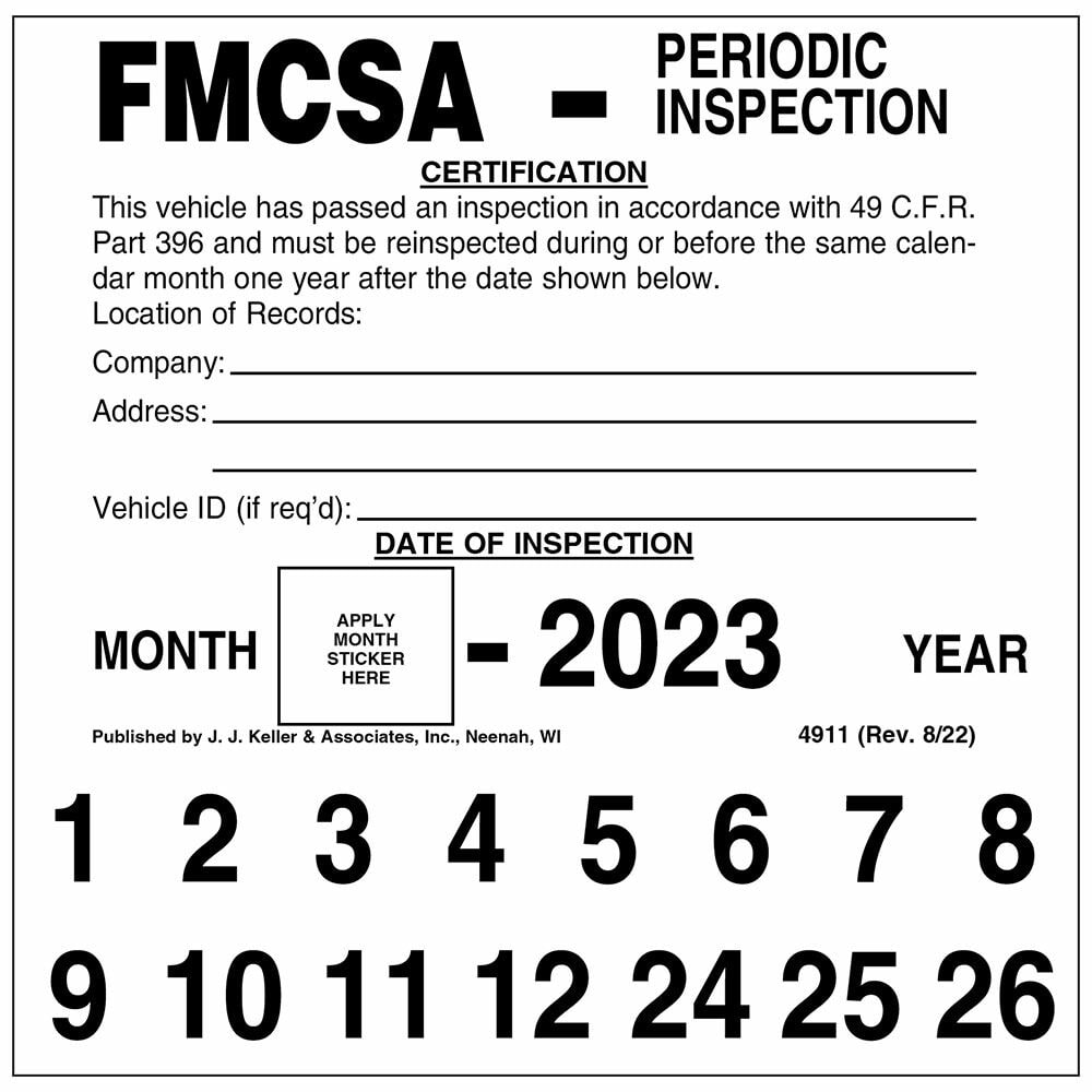 FMCSA Periodic Inspection Label 10-pk. - 5" x 5", Permanent Self ...