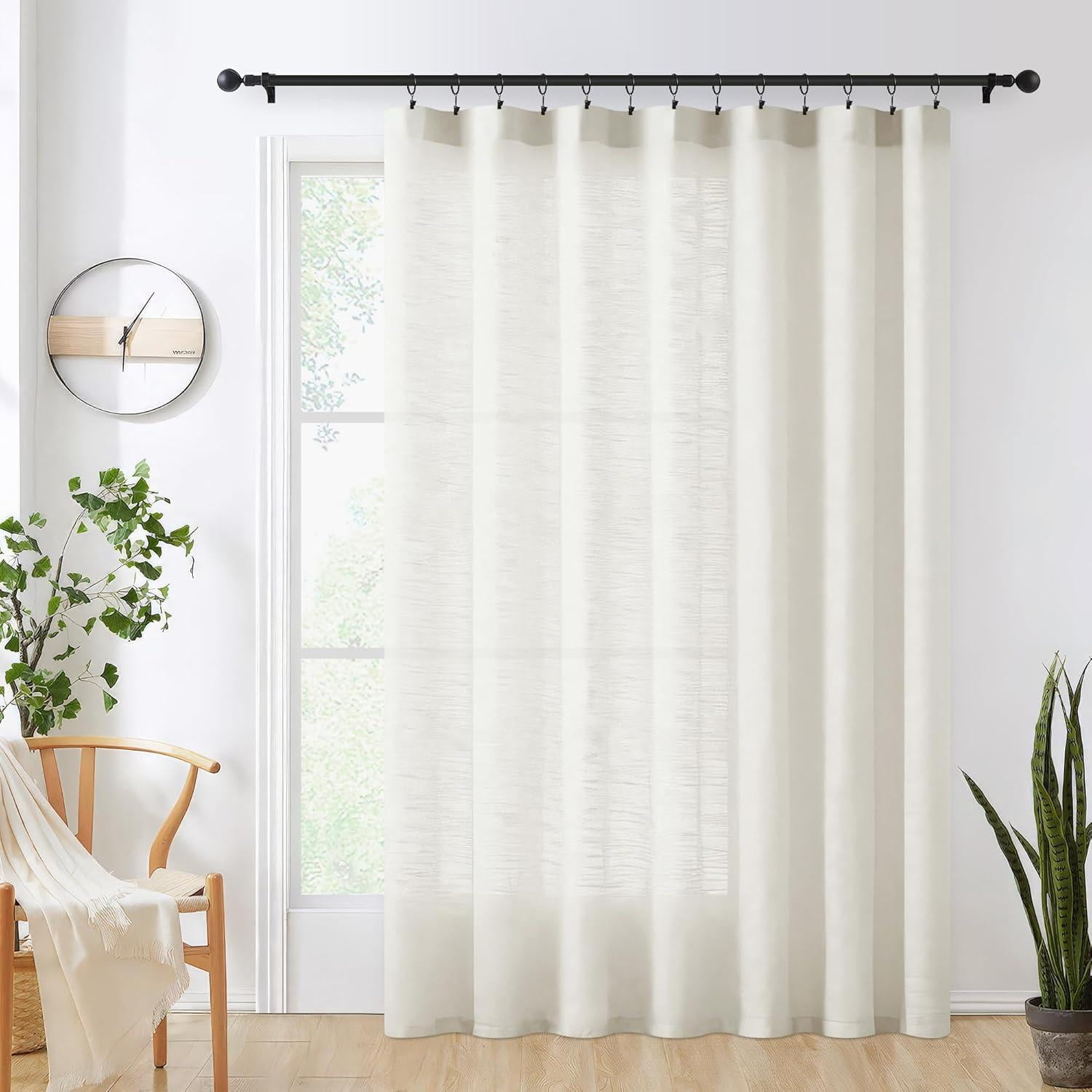 FMFUNCTEX Natural Sliding Door Curtain 84" Sheer Linen Curtains for ...