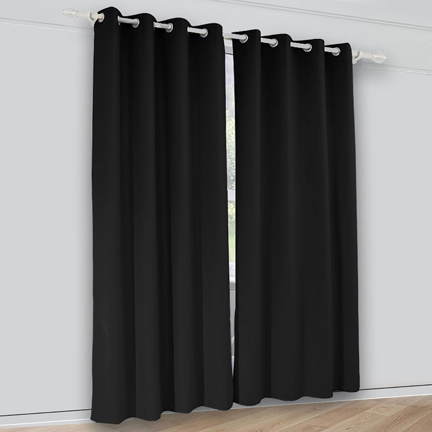 FMIX Grommet Blackout/Solid Color BlackoutEnergy Efficient Curtain Panel, 42" x 54", Black ...
