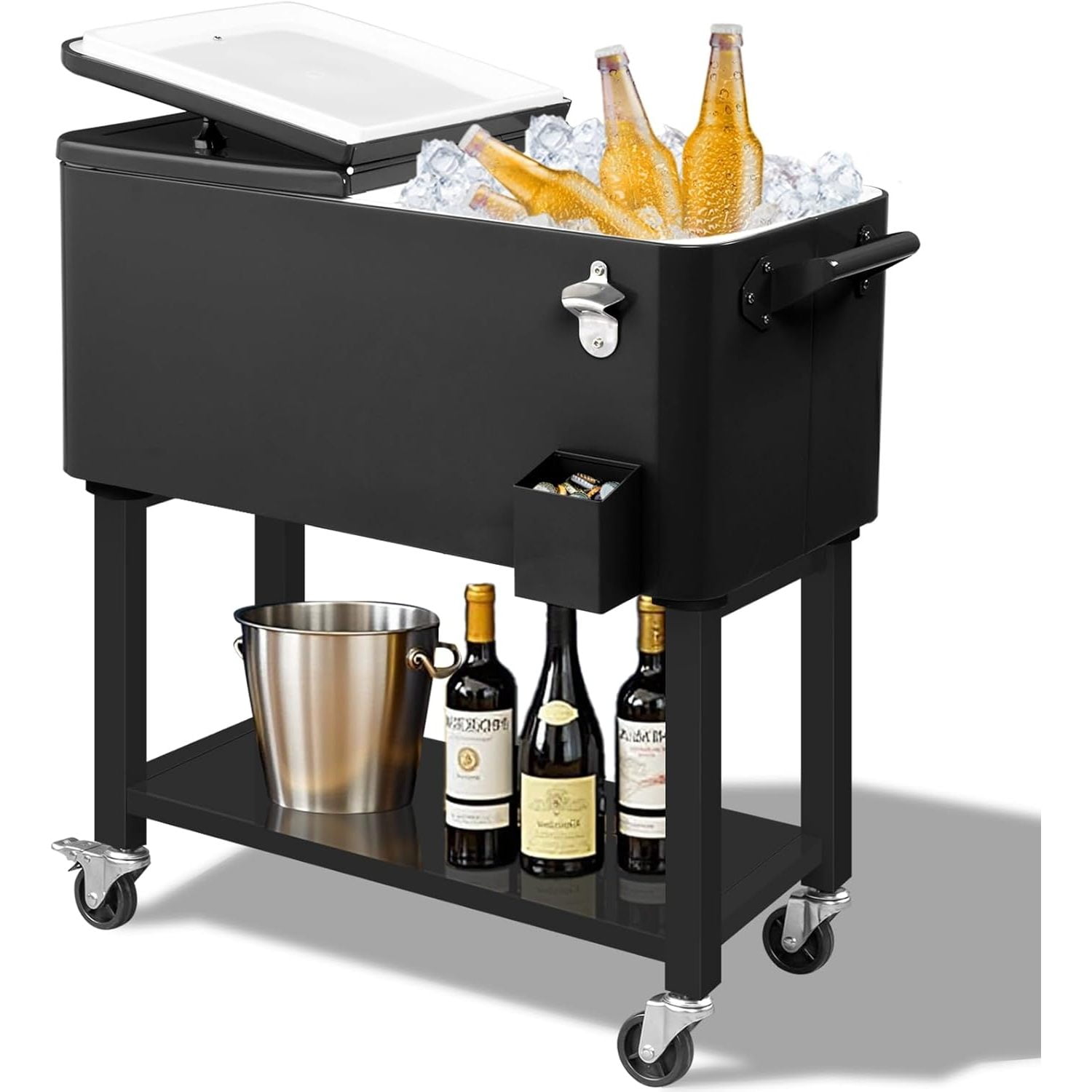 FMLP 80 Quart Rolling Ice Chest, Portable Bar Drink Cooler with Catch ...