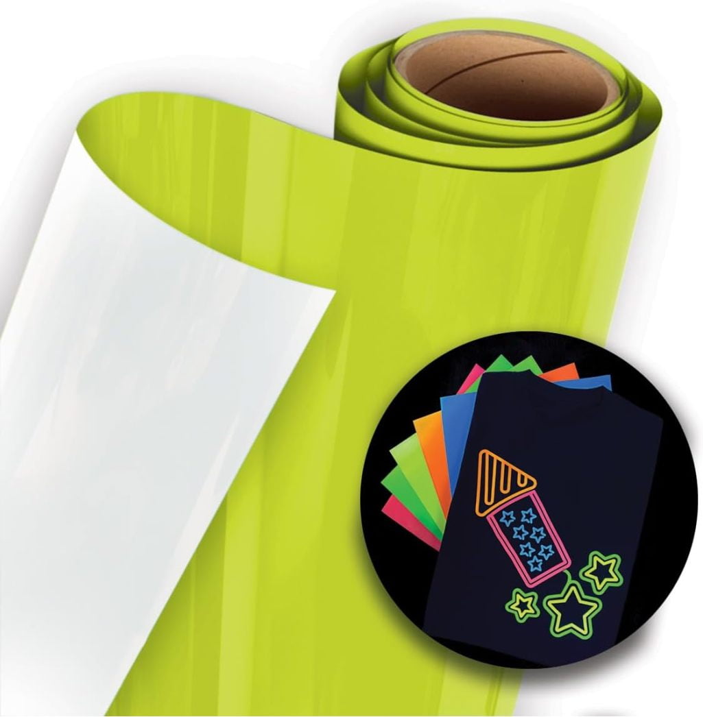 FMLP Easy Glow Heat Transfer Vinyl, 12" x 1yd Roll (Neon Yellow ...