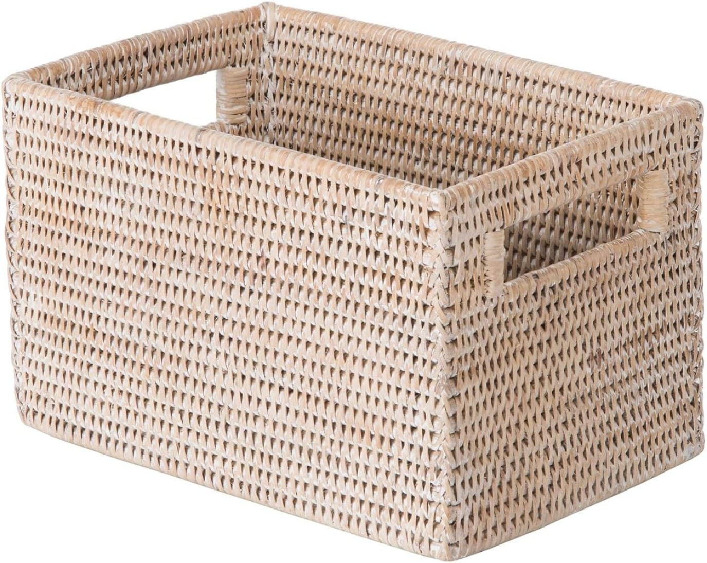 FMLP La Jolla Rattan Shelf Handles, Small, White-Wash Storage Basket ...