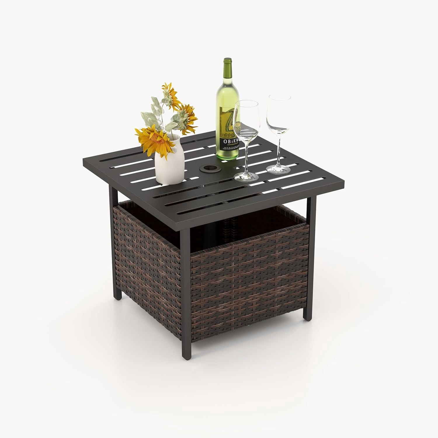 FMLP Patio Table with Umbrella Hole, 22" D x 22" W PE Rattan Wicker ...