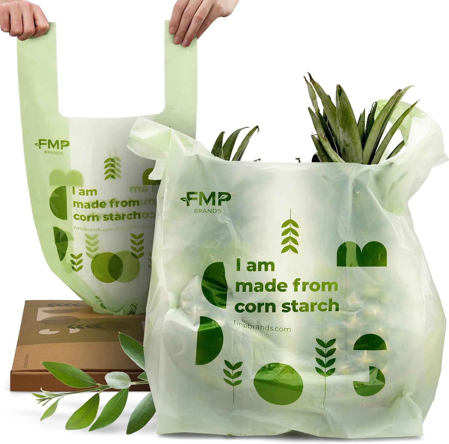 FMP Brands 100% Compostable Bags with Handle 2.6 Gallon 0.78 Mil ...
