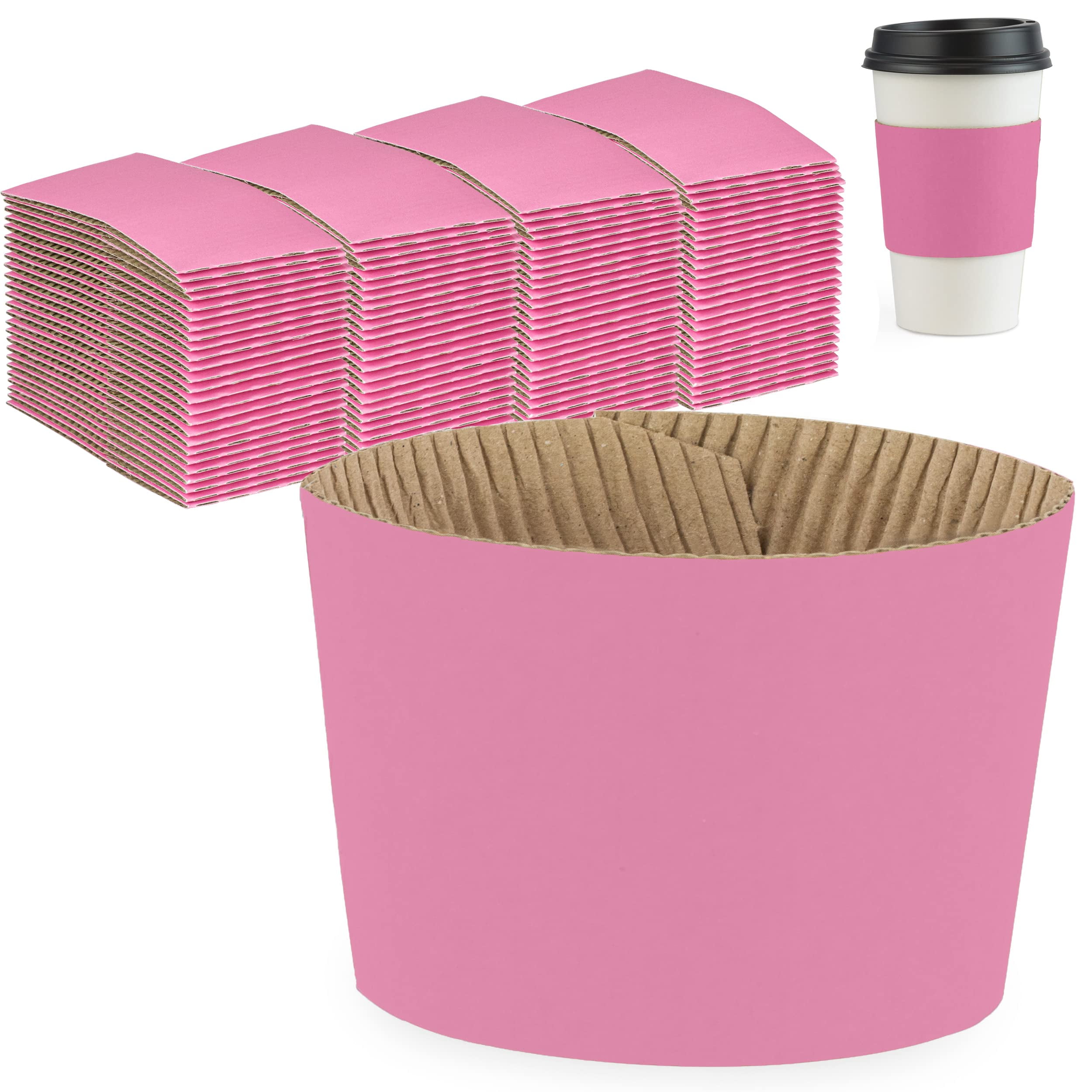 FMP Brands [100 Pack] Pink Coffee Cup Sleeves - Pink Disposable ...