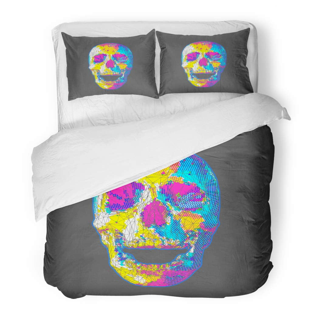 FMSHPON 3 Piece Bedding Set Abstract Low Poly Bright Colorful Skull ...