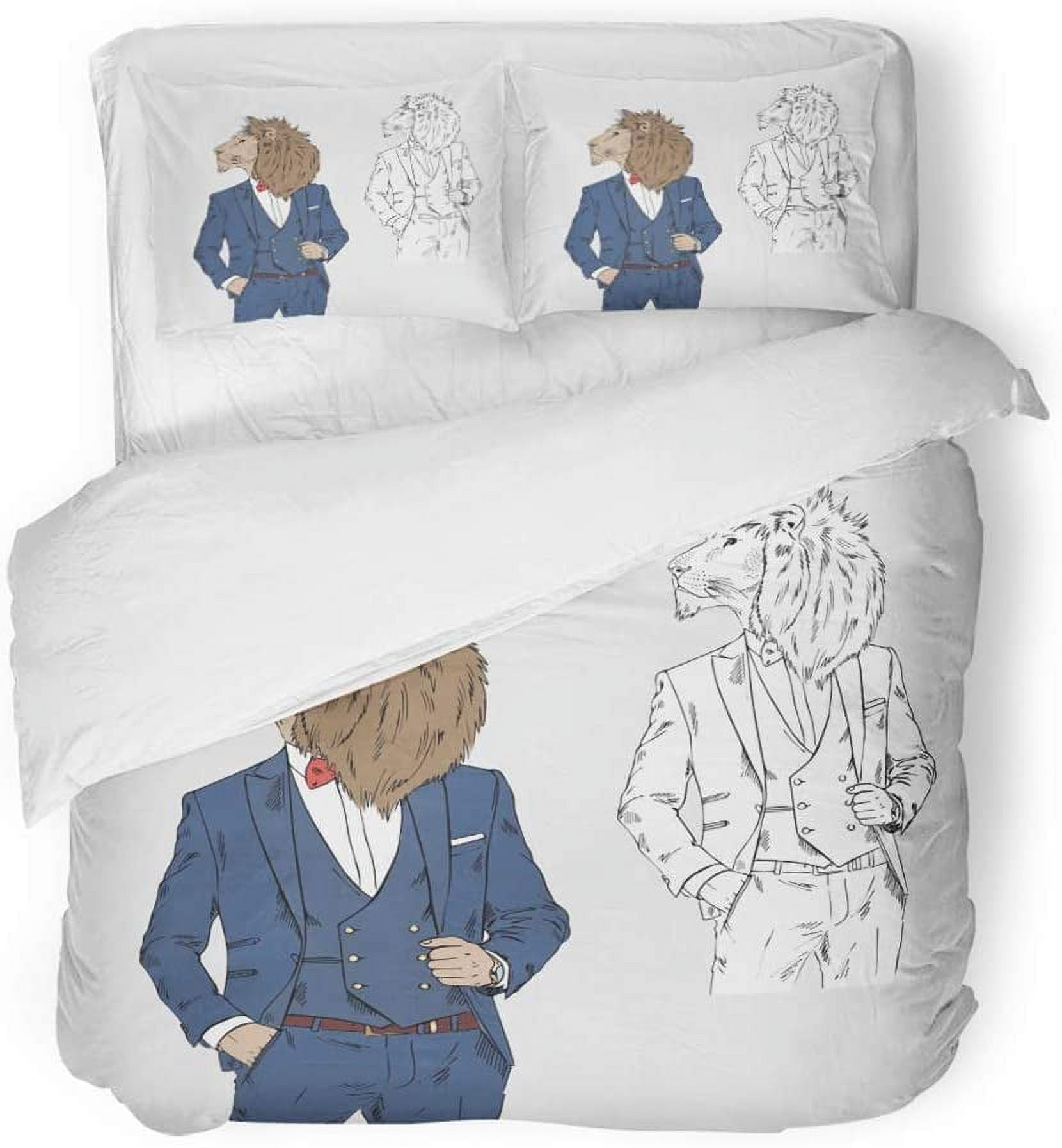 FMSHPON 3 Piece Bedding Set Anthropomorphism Lion Dressed Up in Classy ...