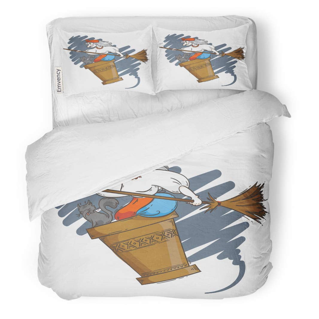 FMSHPON 3 Piece Bedding Set Baba Yaga Flying in Mortar Cat and Broomstick The Twin Size Duvet ...