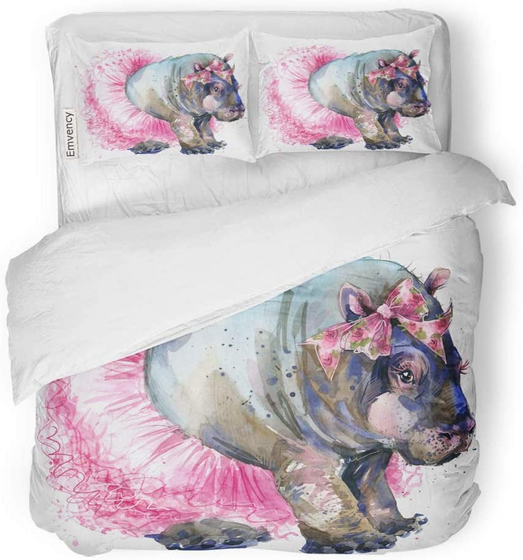 FMSHPON 3 Piece Bedding Set Baby Hippo in Skirt Graphics Splash ...