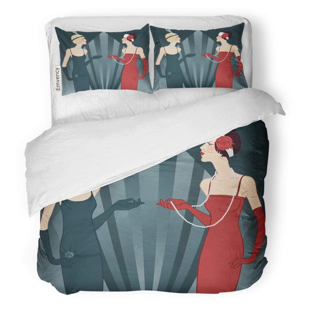 FMSHPON 3 Piece Bedding Set Beige 1920S Flapper Girls Series Retro ...