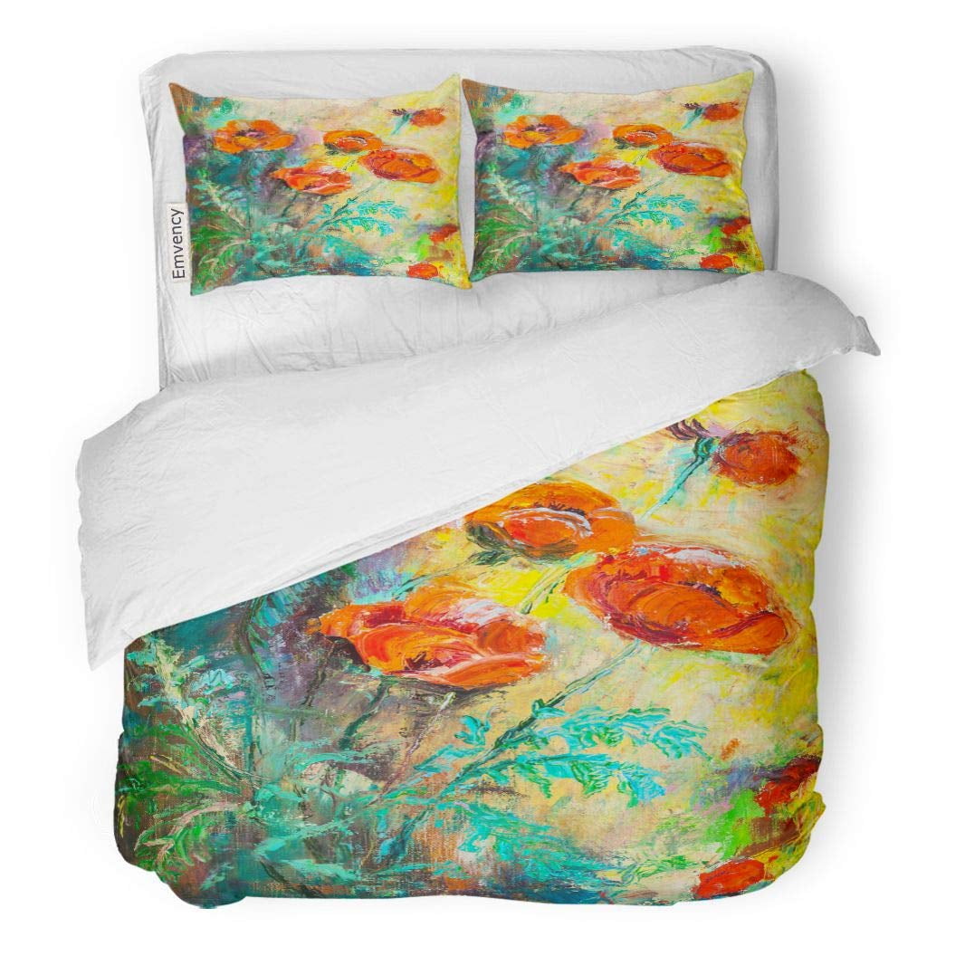 FMSHPON 3 Piece Bedding Set Blossom Poppies on Oil Painting Bouquet ...