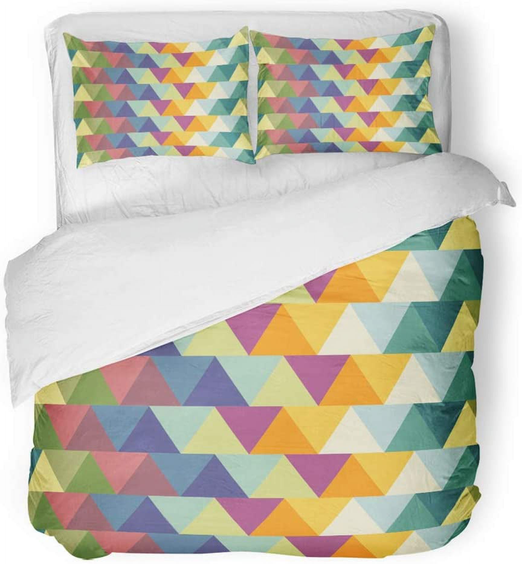 FMSHPON 3 Piece Bedding Set Blue Abstract Triangle Pattern Colorful 1950S 1960S Black Book ...