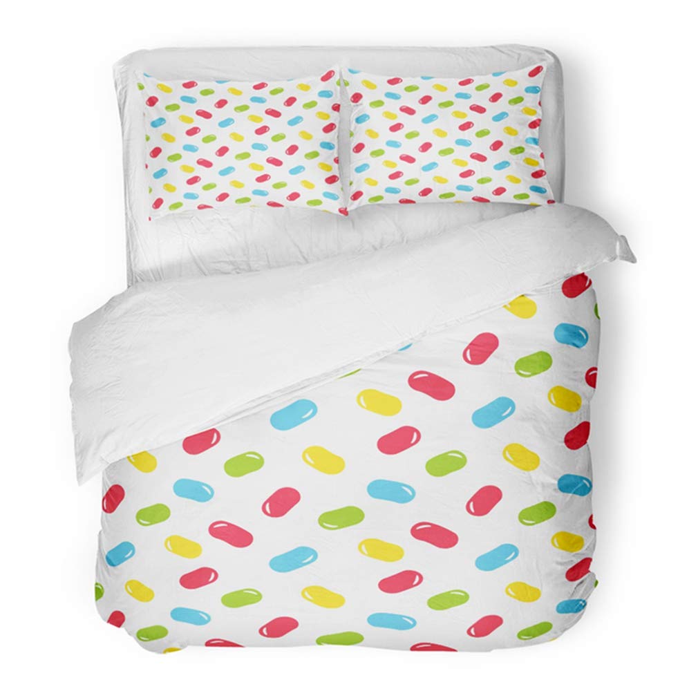 FMSHPON 3 Piece Bedding Set Blue Bakery of Cute and Colorful Jelly Beans Sweet On White Pastel ...