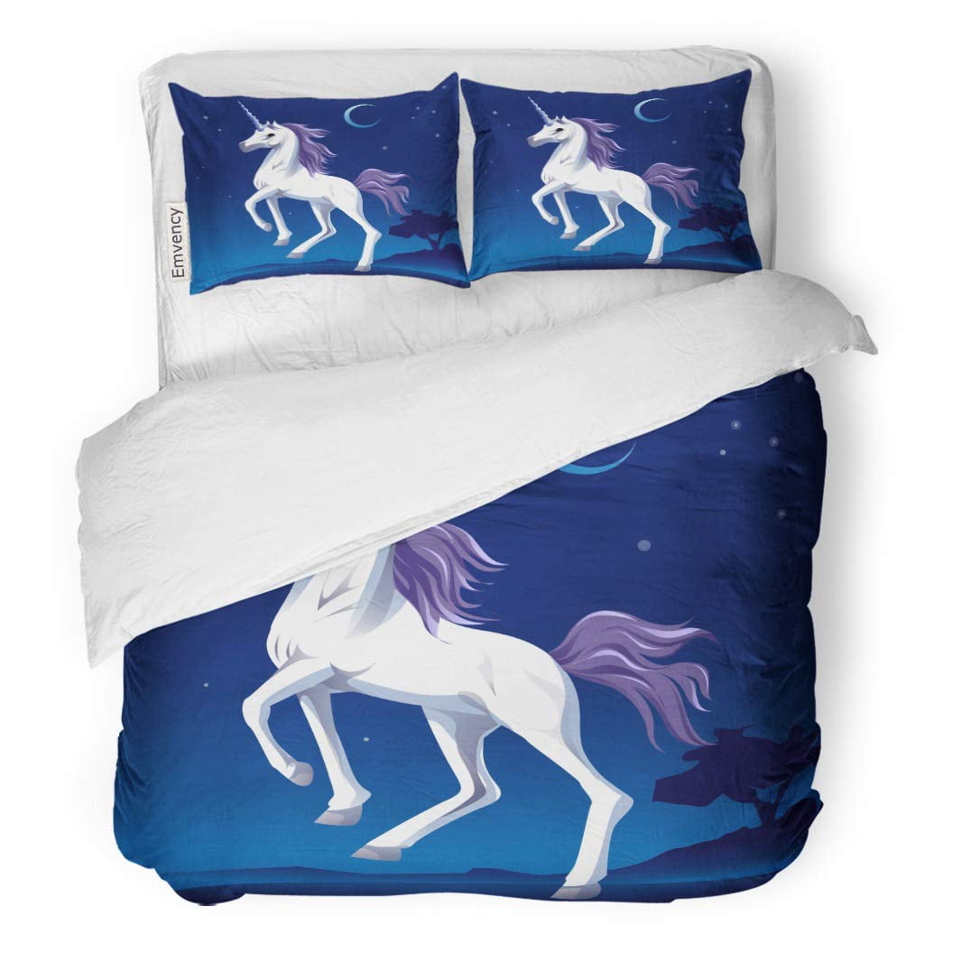 FMSHPON 3 Piece Bedding Set Blue Cute of Snow White Unicorn Beautiful ...
