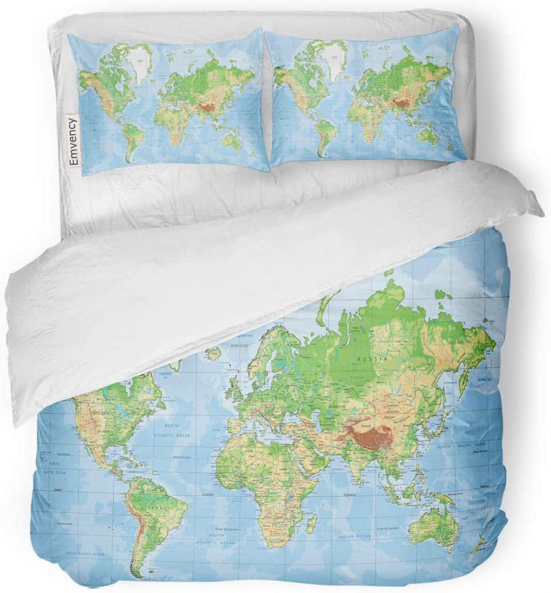 FMSHPON 3 Piece Bedding Set Blue European Physical World Map in ...
