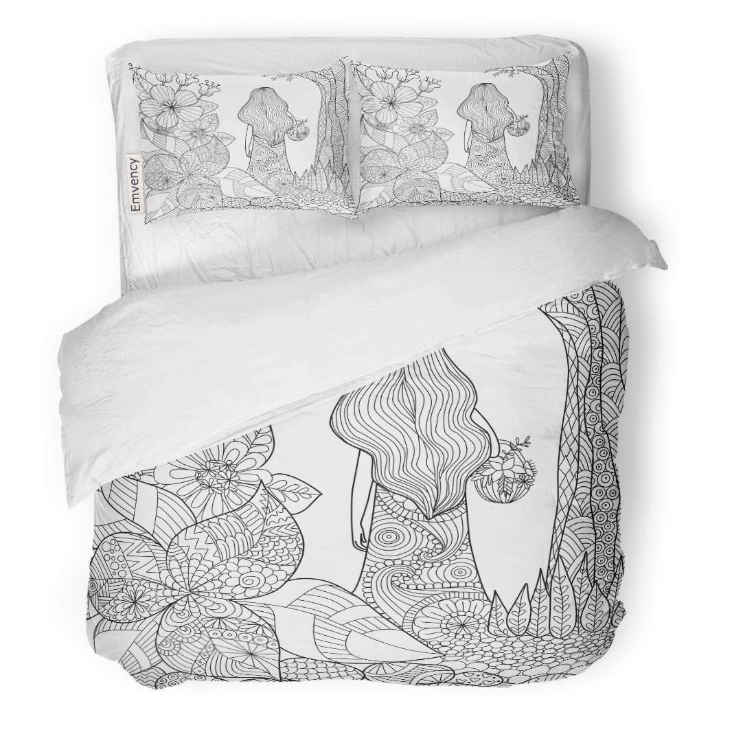 FMSHPON 3 Piece Bedding Set Blue Mandala Girl in The Garden Whimsical ...