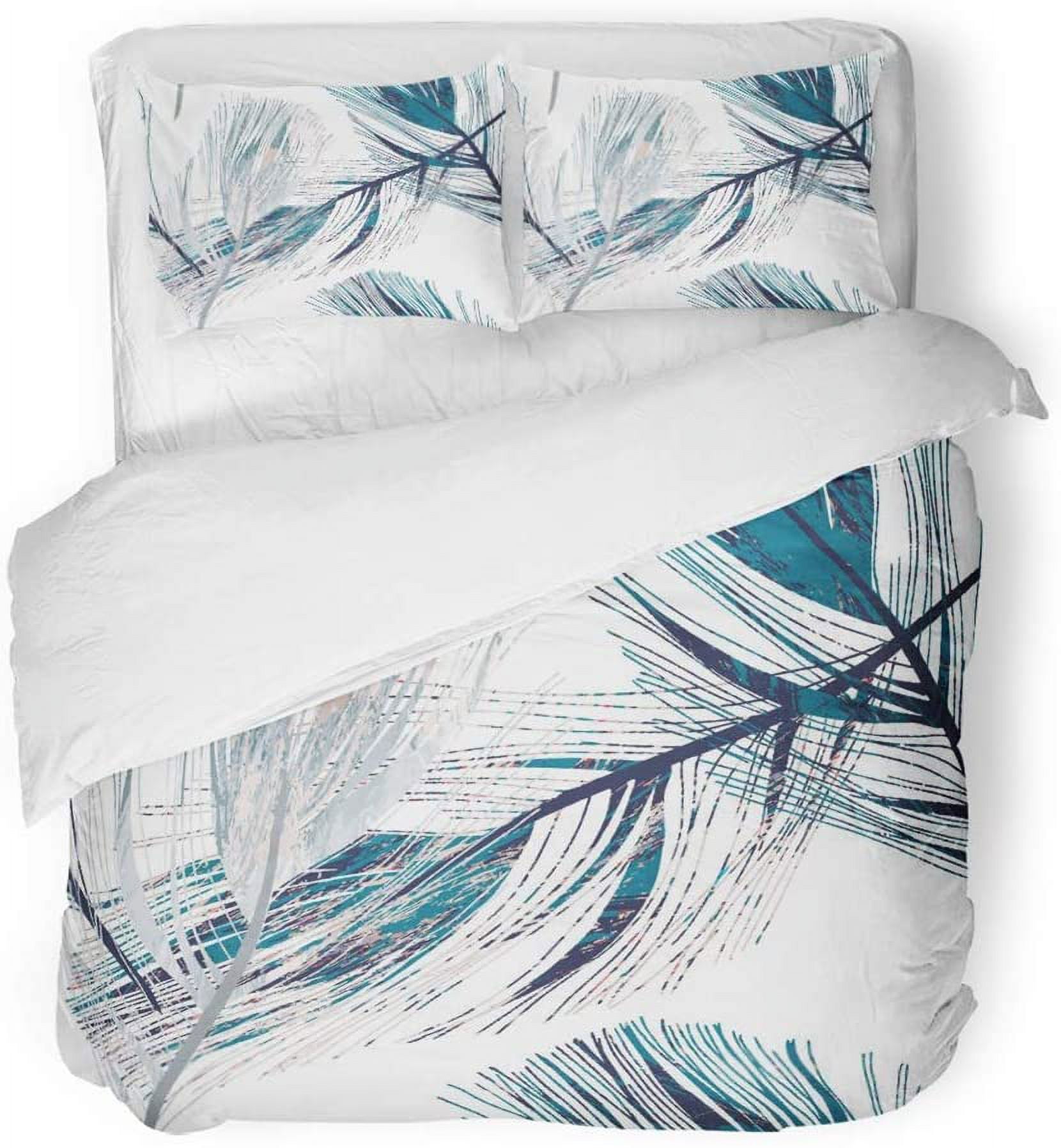FMSHPON 3 Piece Bedding Set Blue Peacock Feather Brown Abstract Bird ...