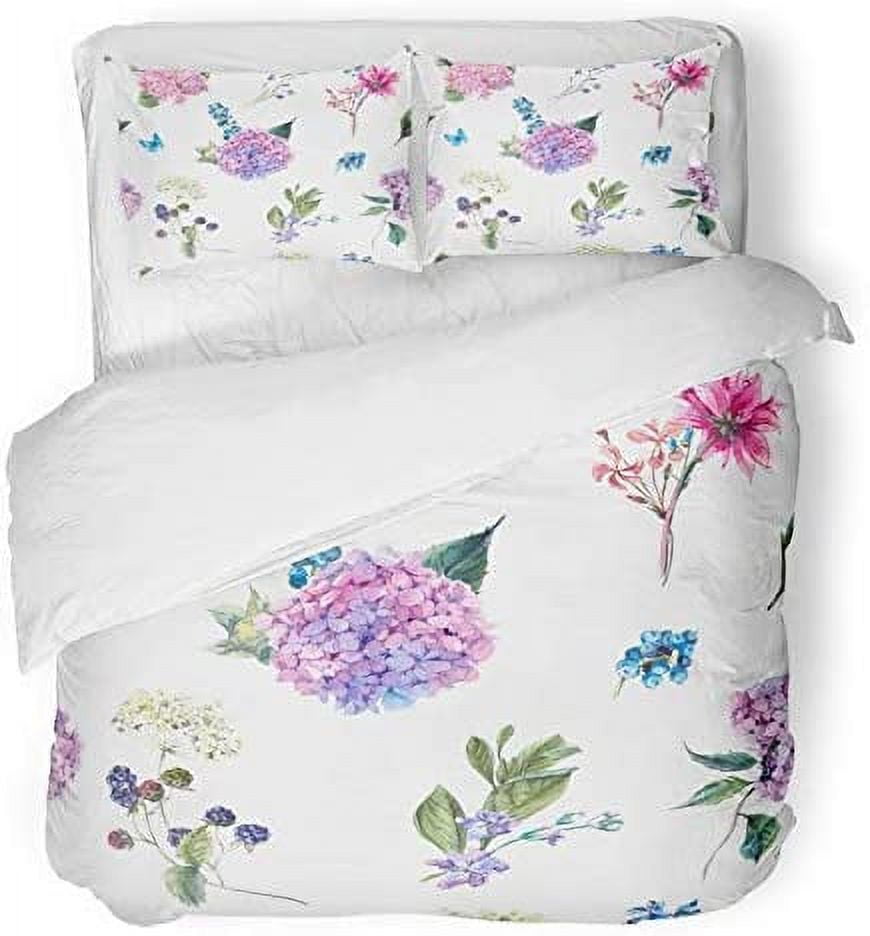 FMSHPON 3 Piece Bedding Set Blue Summer Watercolor Vintage Floral with ...