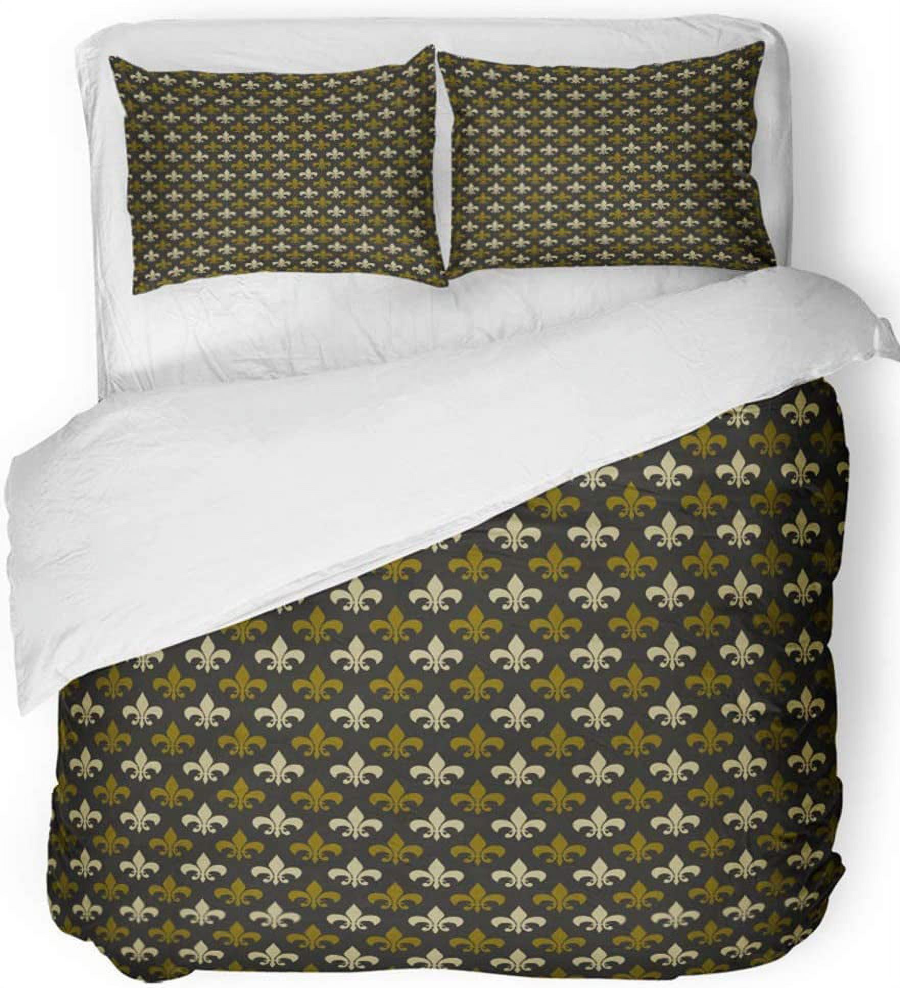 FMSHPON 3 Piece Bedding Set Brown Masculine Fleur De Lis Pattern Green Colonial Male Abstract ...