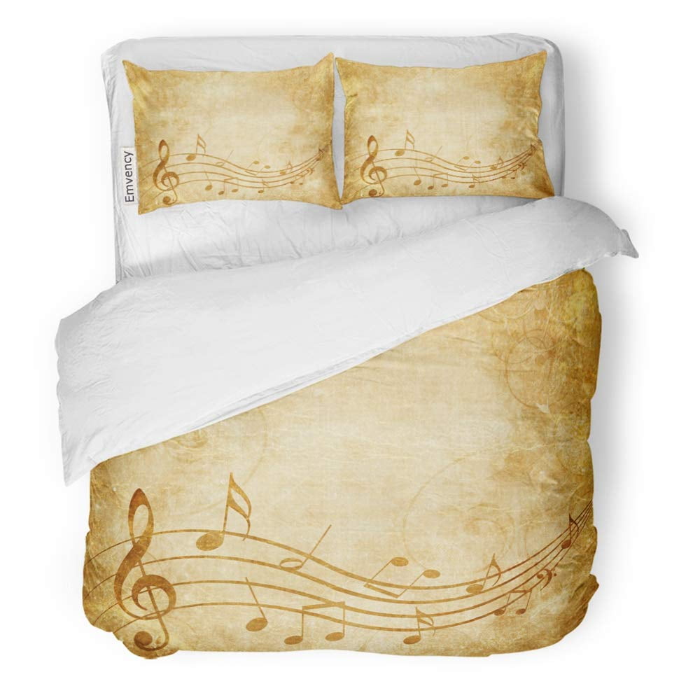 FMSHPON 3 Piece Bedding Set Brown Vintage Old Music Sheet with Musical ...