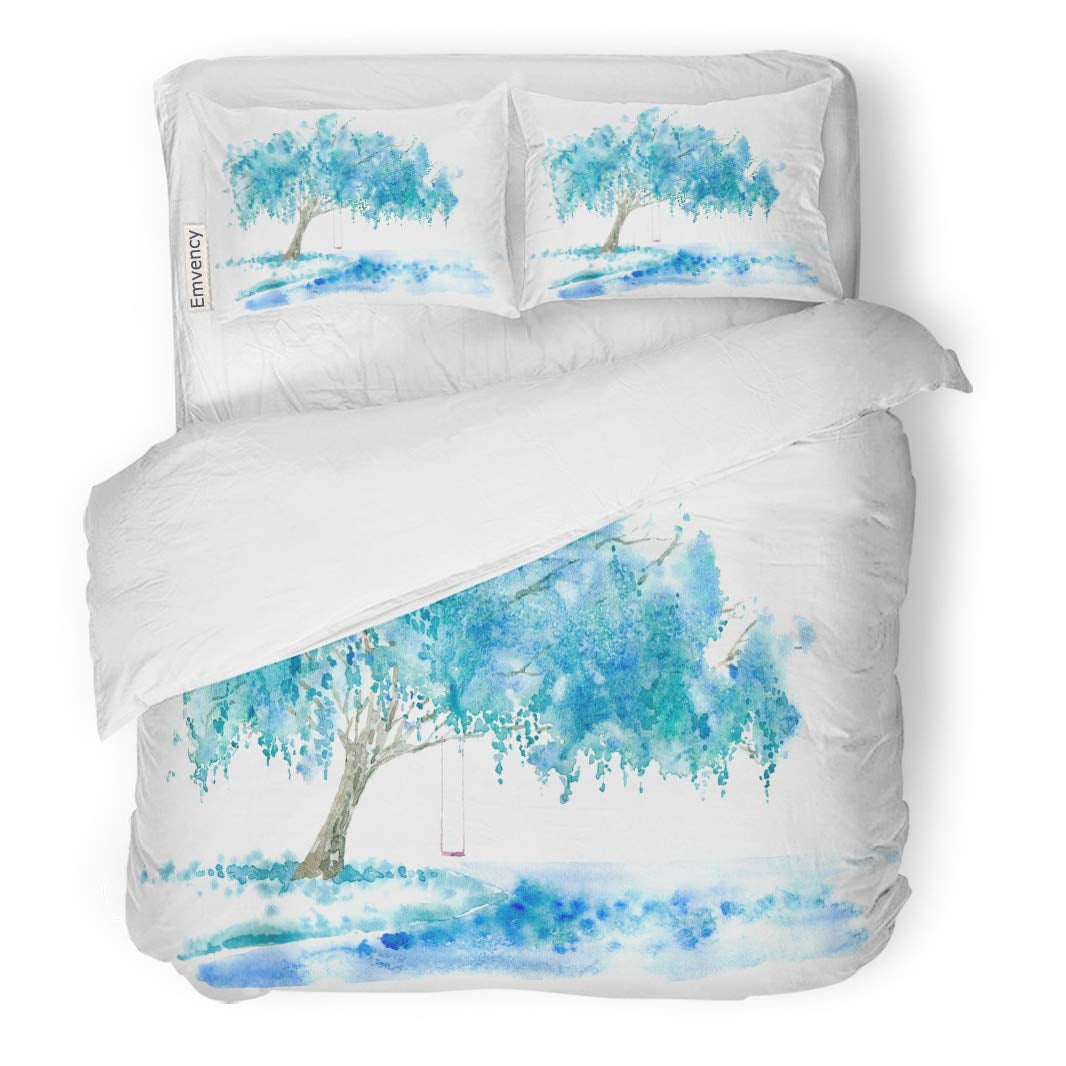 FMSHPON 3 Piece Bedding Set Brown Weeping Willow Lake and Swing Blue ...