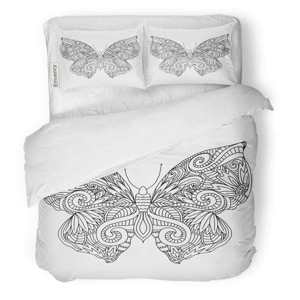FMSHPON 3 Piece Bedding Set Butterfly Patterned in Doodle Zentangle ...