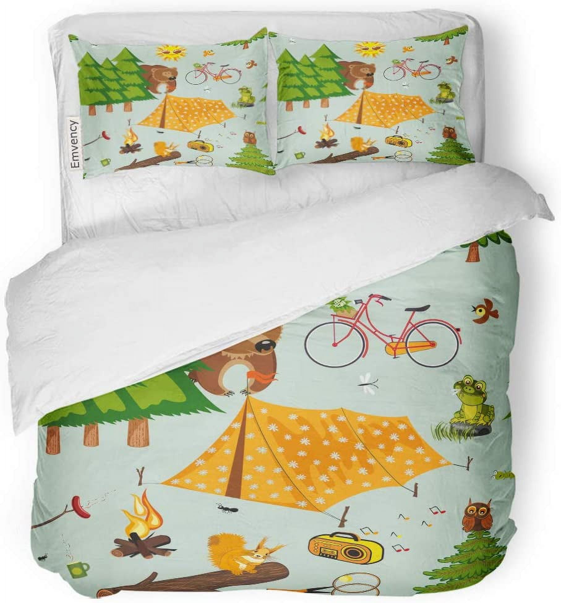 FMSHPON 3 Piece Bedding Set Camp Camping Forest Picnic Cartoon Tent ...