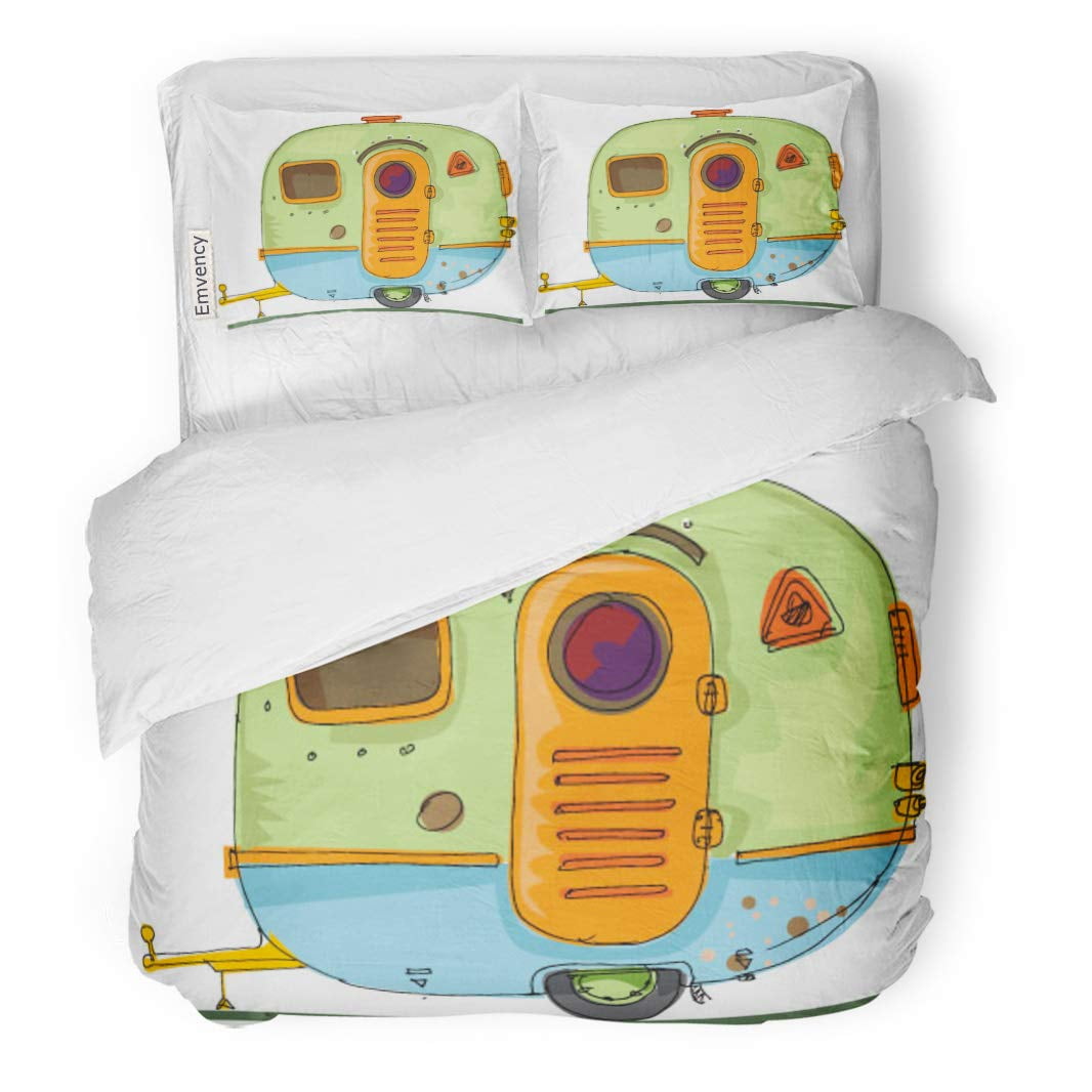 FMSHPON 3 Piece Bedding Set Camper Caravan Vintage Trailer Cartoon Camp ...