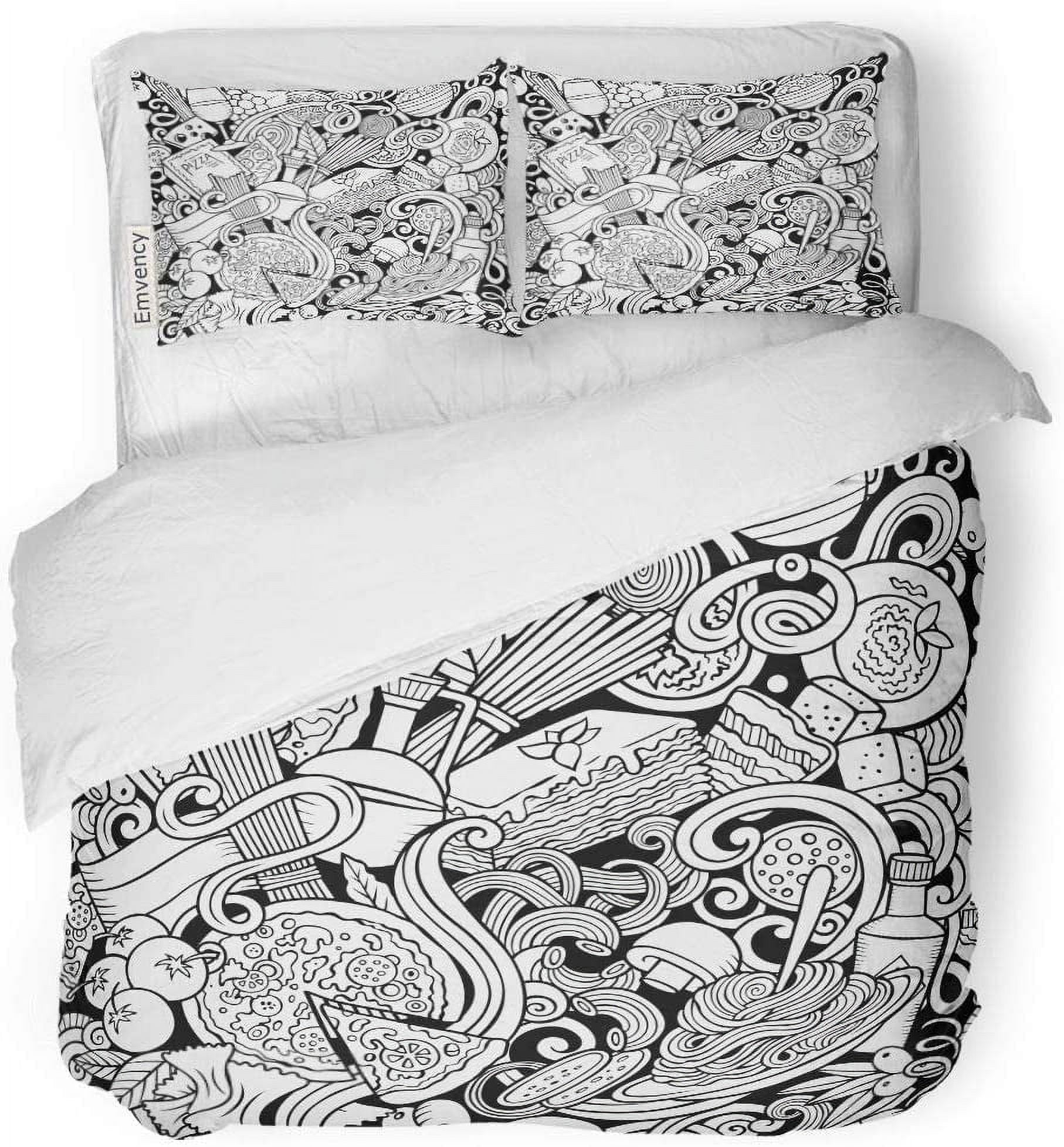 FMSHPON 3 Piece Bedding Set Cappuccino Cartoon Cute Doodles Italian ...