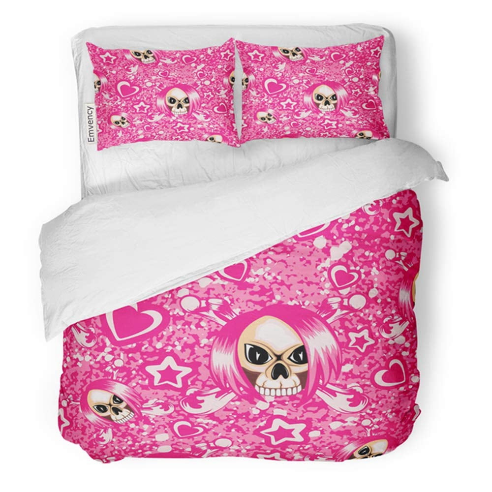 FMSHPON 3 Piece Bedding Set Cartoon Emo Girl Skull Hair and Crossed ...