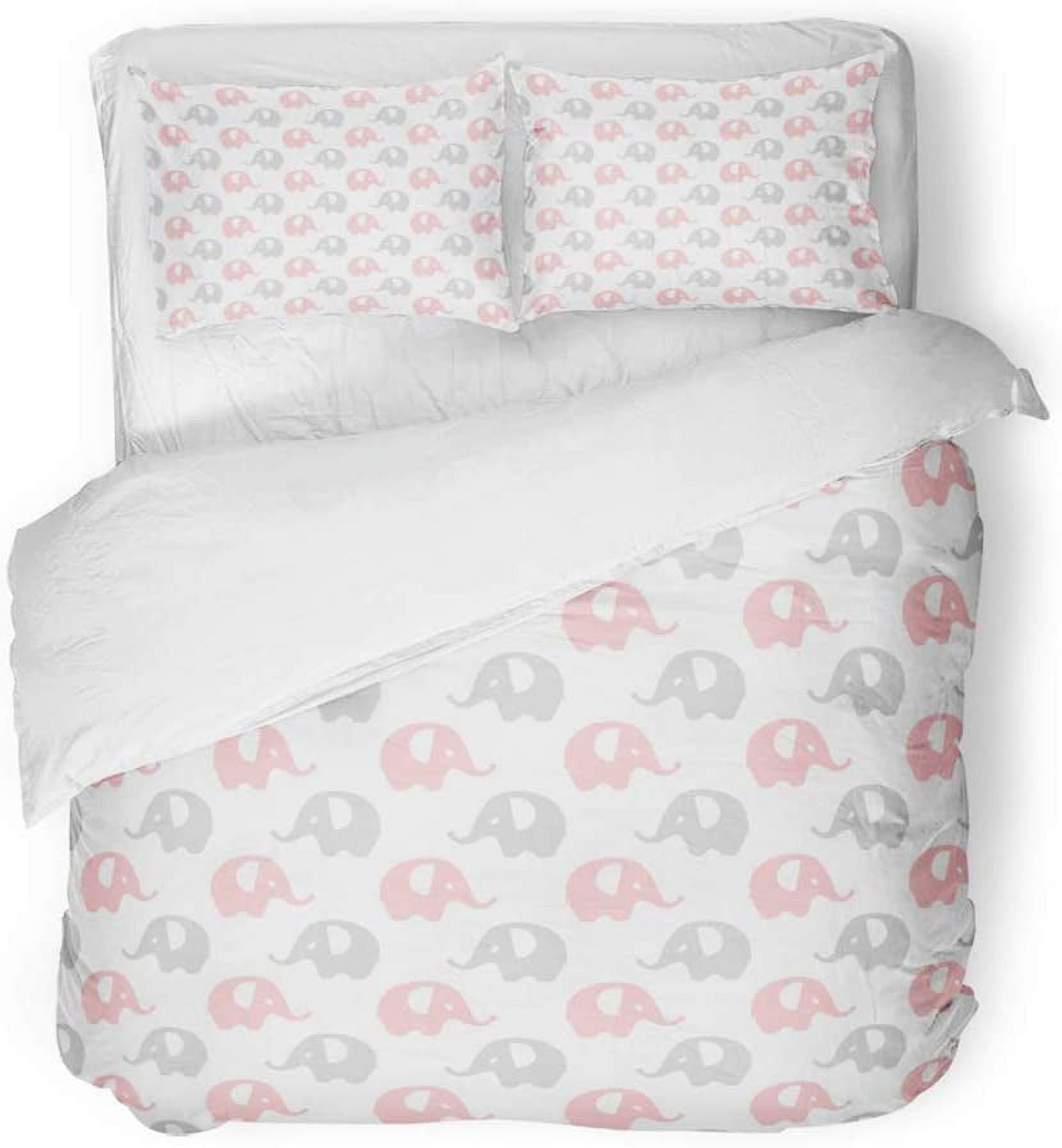 FMSHPON 3 Piece Bedding Set Colorful Baby Pink Gray White Elephants ...