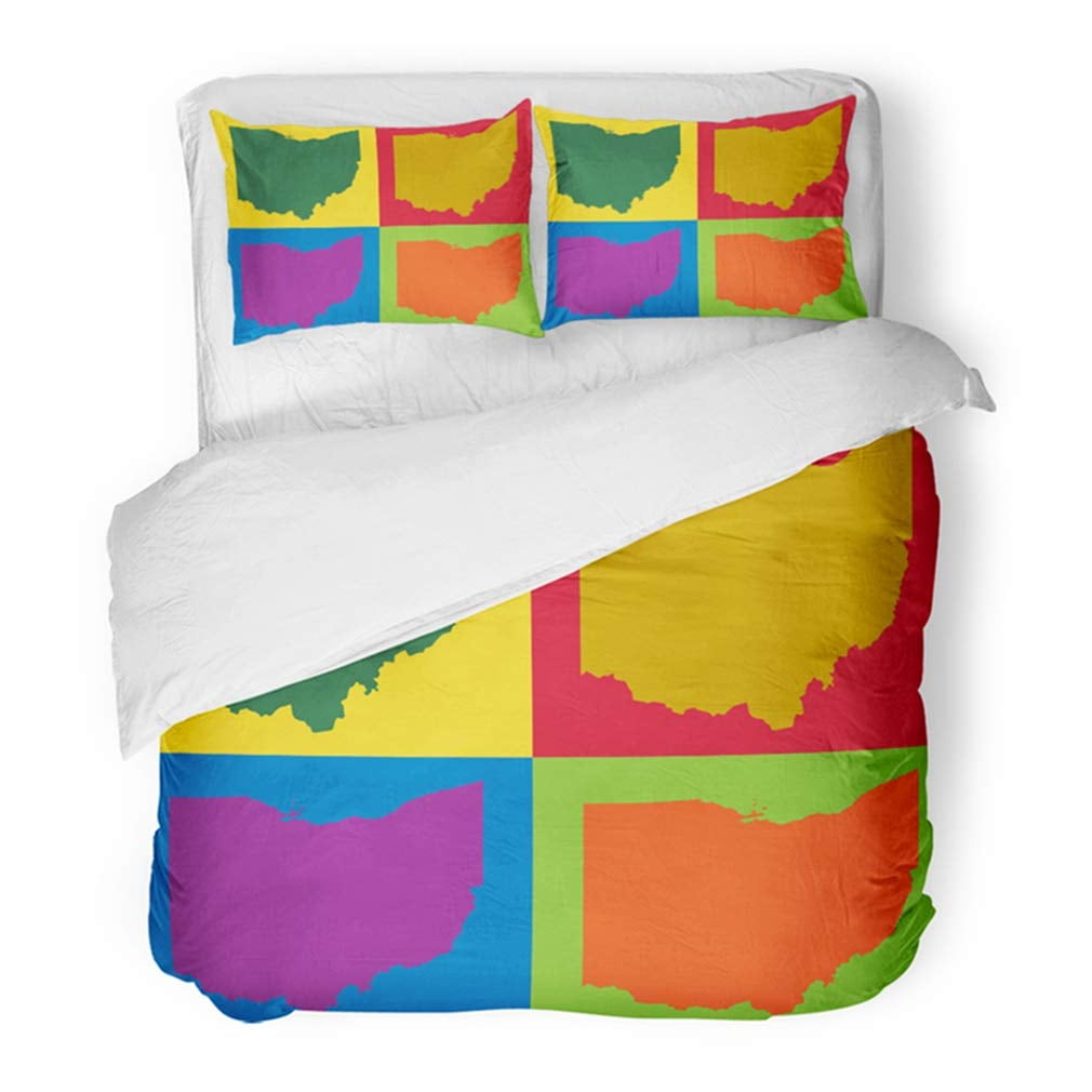 FMSHPON 3 Piece Bedding Set Colorful Border Abstract with Map Ohio ...