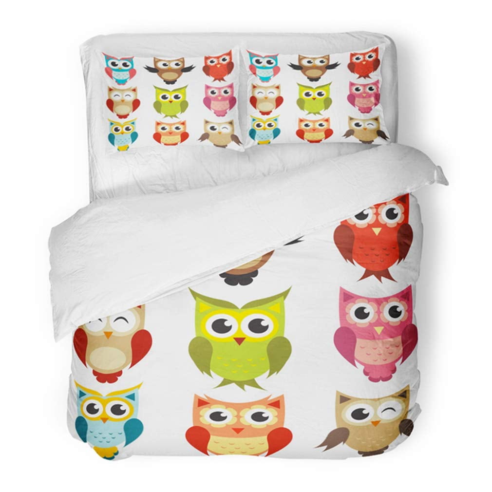 FMSHPON 3 Piece Bedding Set Colorful Face Owls Happy Bird Cute Funny ...
