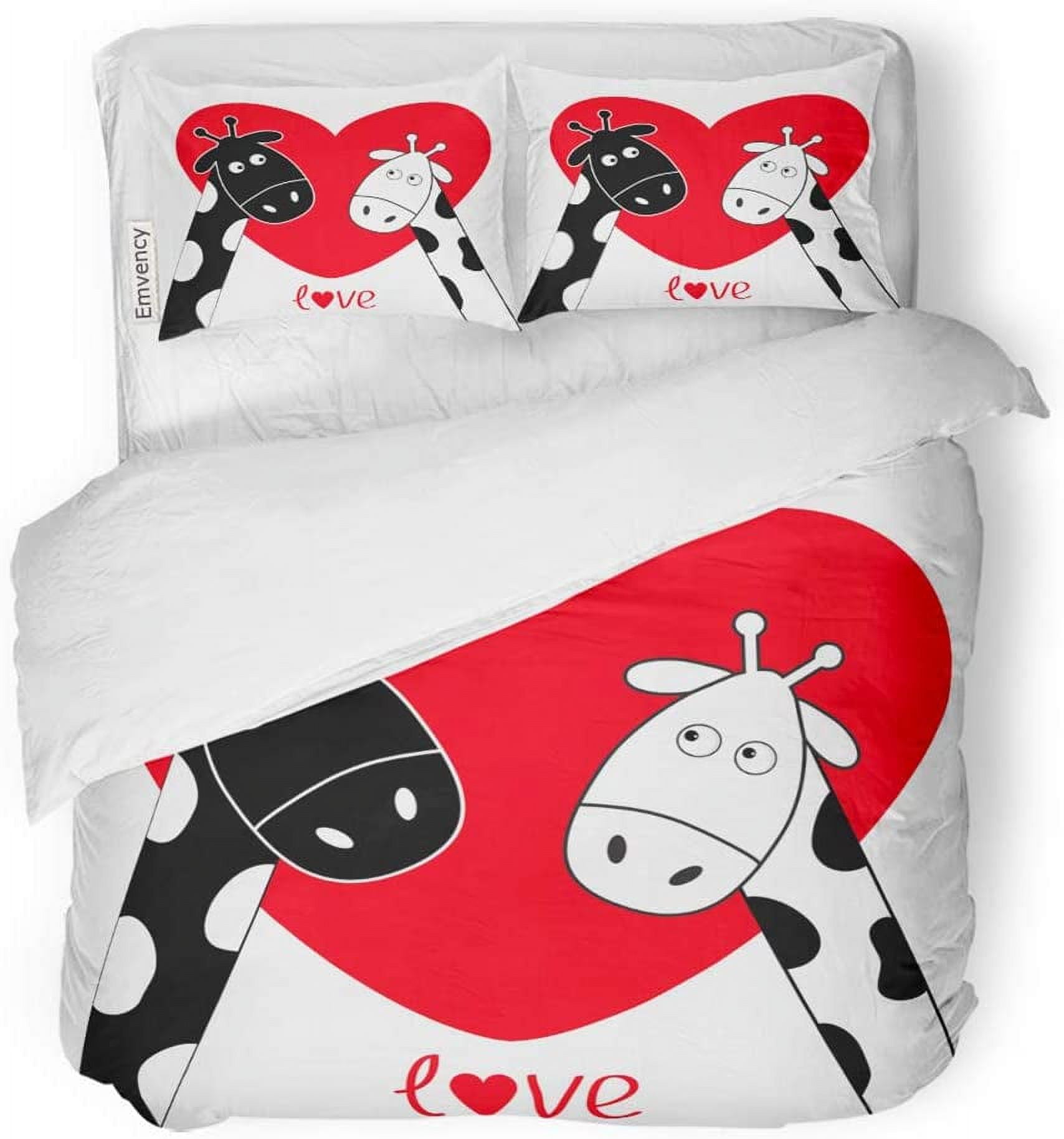 FMSHPON 3 Piece Bedding Set Cute Cartoon Black White Giraffe Boy and ...
