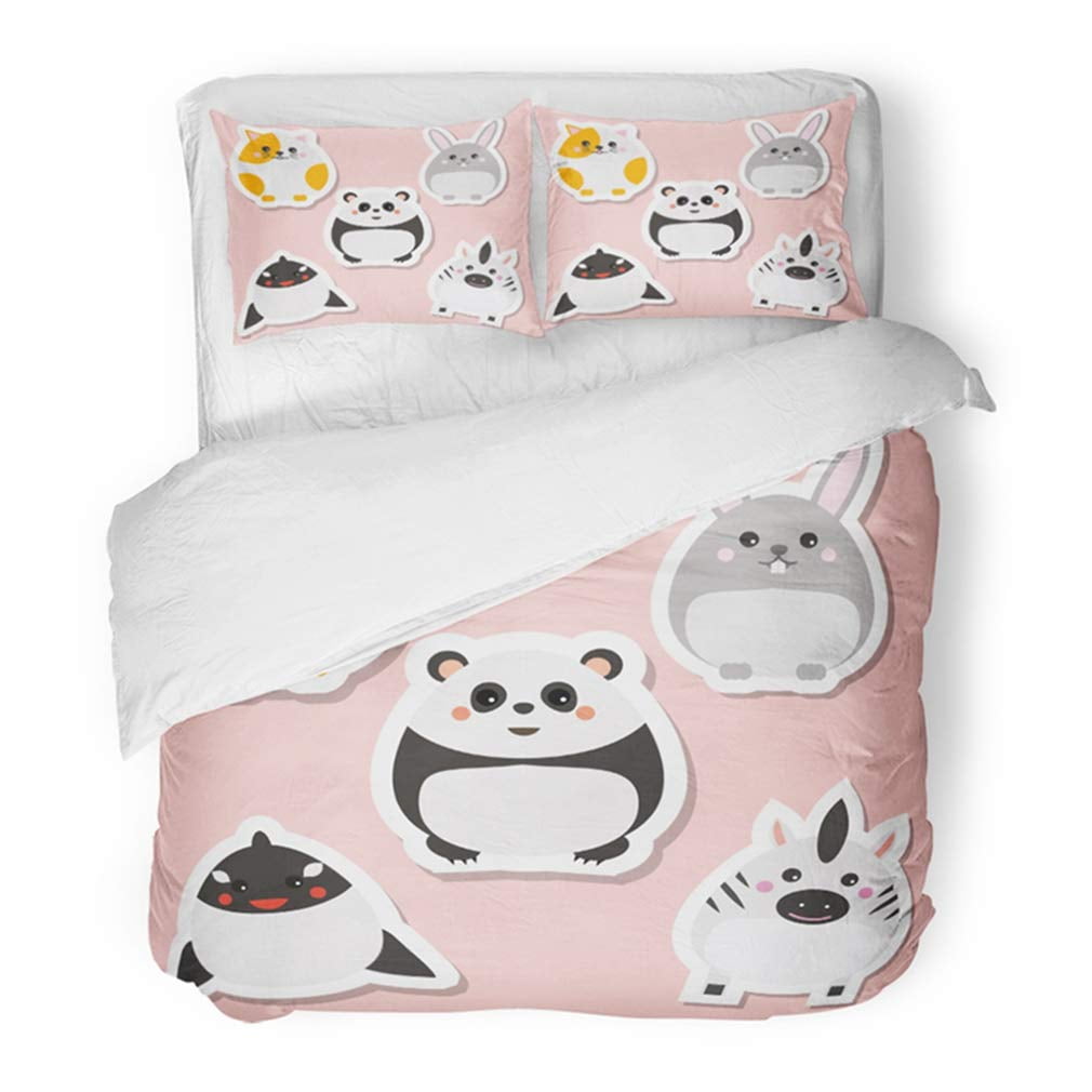 FMSHPON 3 Piece Bedding Set Cute Kawaii Stickers Cat Panda Rabbit Whale ...