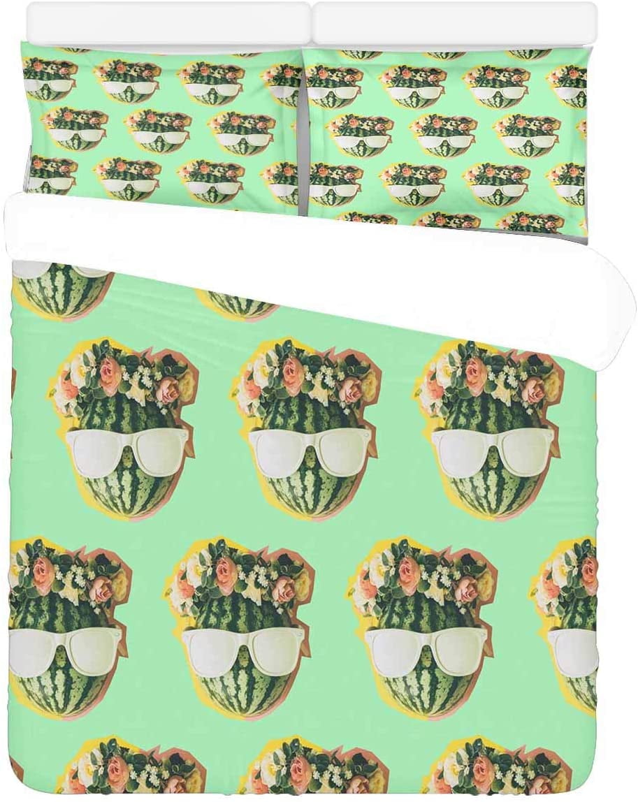 FMSHPON 3 Piece Bedding Set Cute Watermelons Sunglasses Twin Size Duvet ...