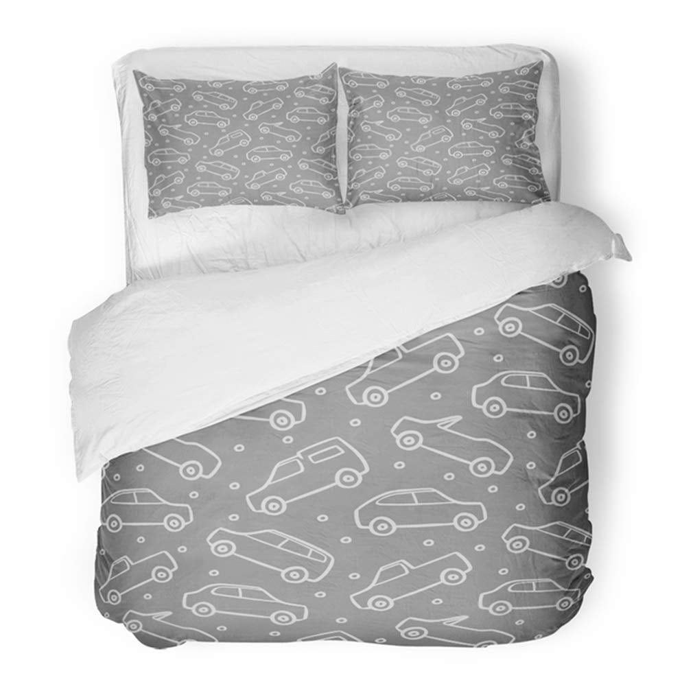 FMSHPON 3 Piece Bedding Set Doodle Traffic Jam Cars Drawing On Gray ...
