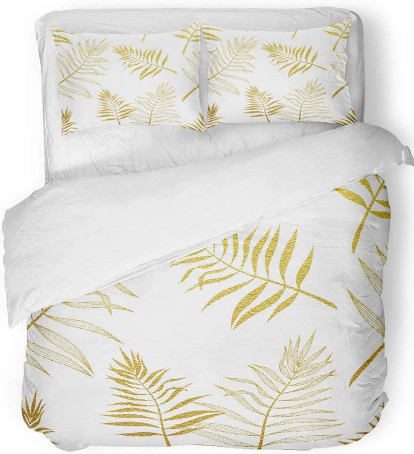 FMSHPON 3 Piece Bedding Set Gold Tropical Pattern Palm Leaves with Leaf ...