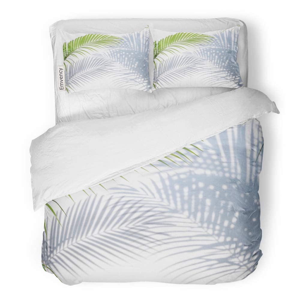 FMSHPON 3 Piece Bedding Set Green Leaf Palm Leaves and Shadows on White ...