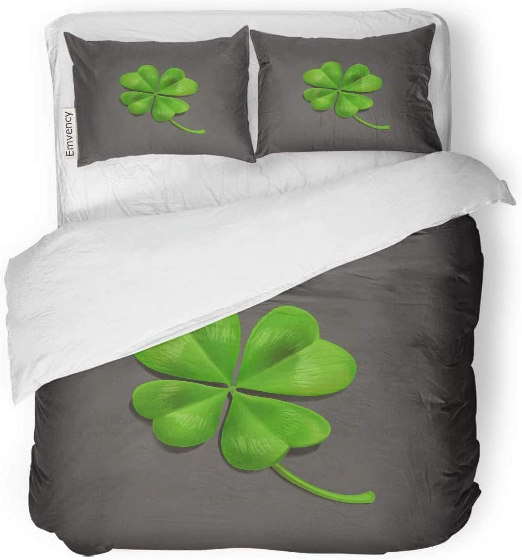 FMSHPON 3 Piece Bedding Set Green Shamrock Four Leaf Realistic Lucky ...