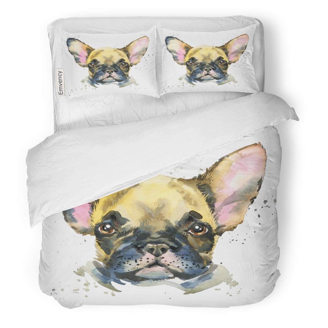 FMSHPON 3 Piece Bedding Set Head French Bulldog Watercolor Cute Puppy ...