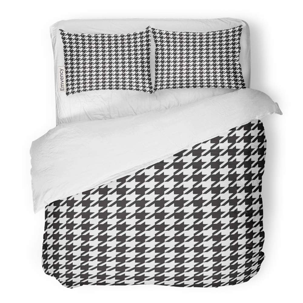 FMSHPON 3 Piece Bedding Set Houndstooth Hounds Tooth Pattern Black and ...