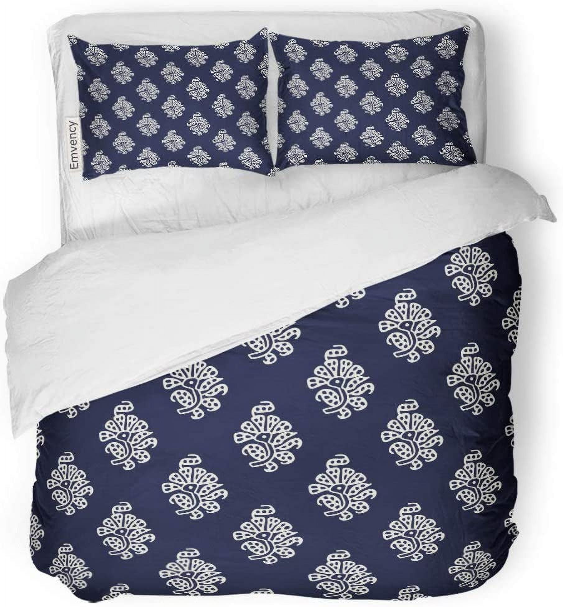 FMSHPON 3 Piece Bedding Set Indigo Dye Woodblock Printed Floral All ...