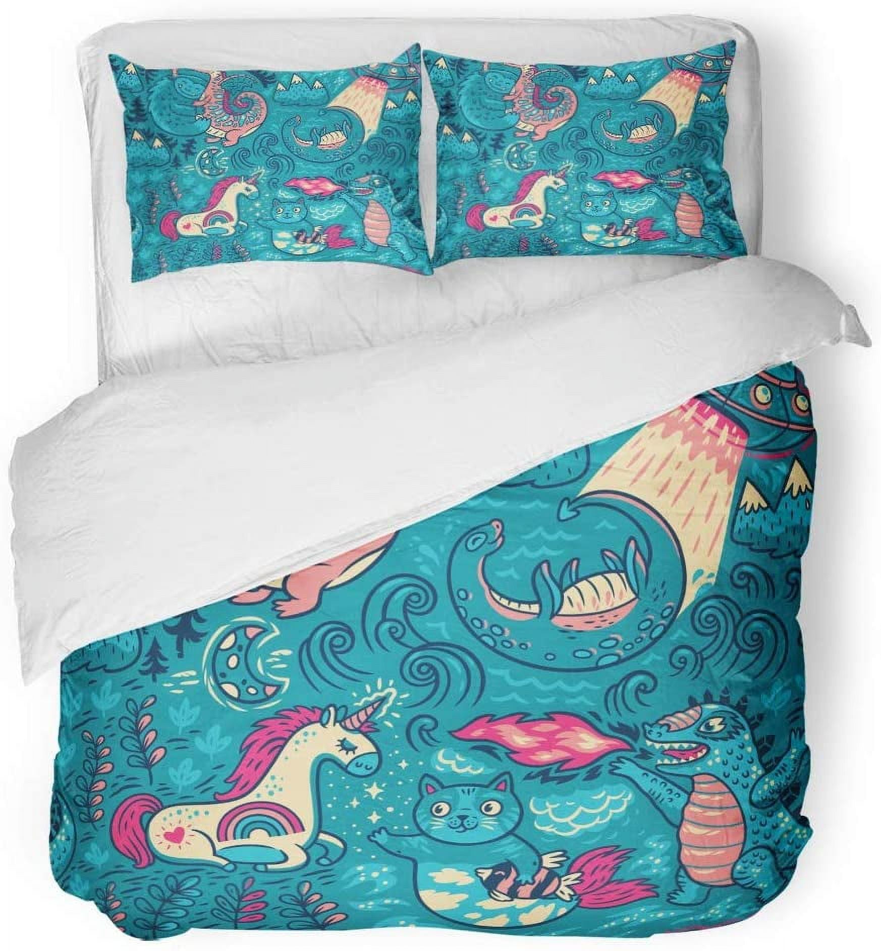 FMSHPON 3 Piece Bedding Set Kids Fantastic Yeti Dragon Unicorn Cat and ...