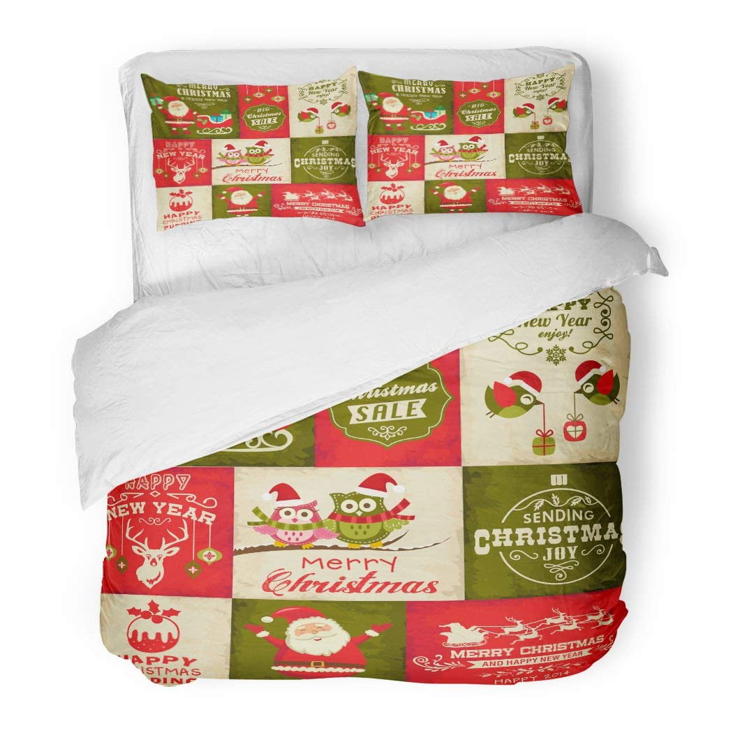 FMSHPON 3 Piece Bedding Set Label of Christmas Symbols Reindeer Pudding ...