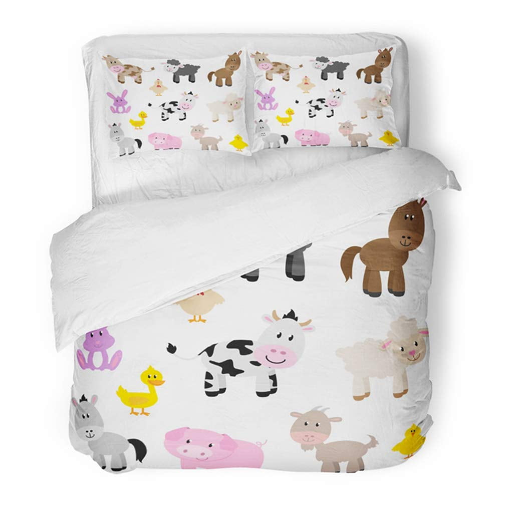 FMSHPON 3 Piece Bedding Set Lamb of Cute Farm Cartoon Pig Horse Rabbit ...