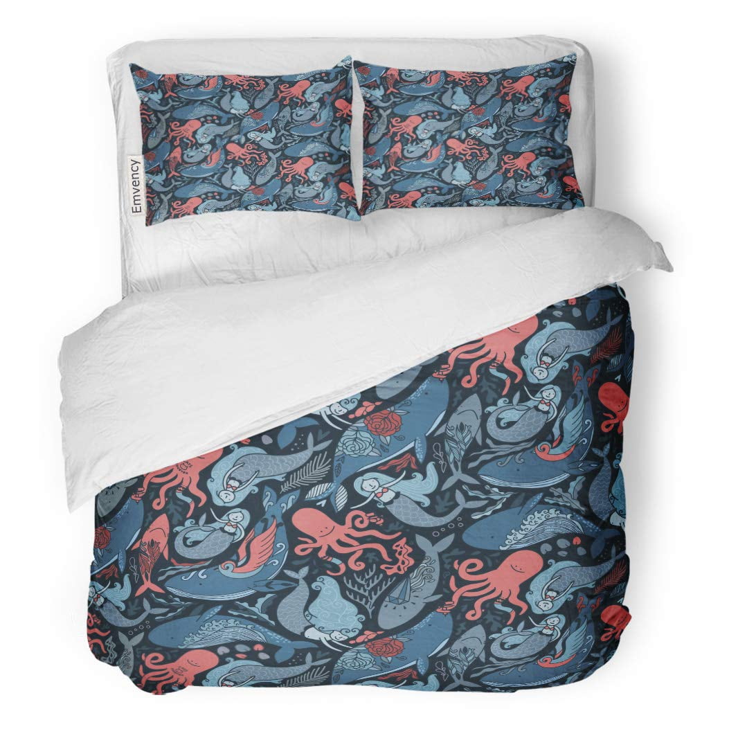 FMSHPON 3 Piece Bedding Set Octopus Tattoo Master His Clients Sharks Whales Ocean Twin Size ...