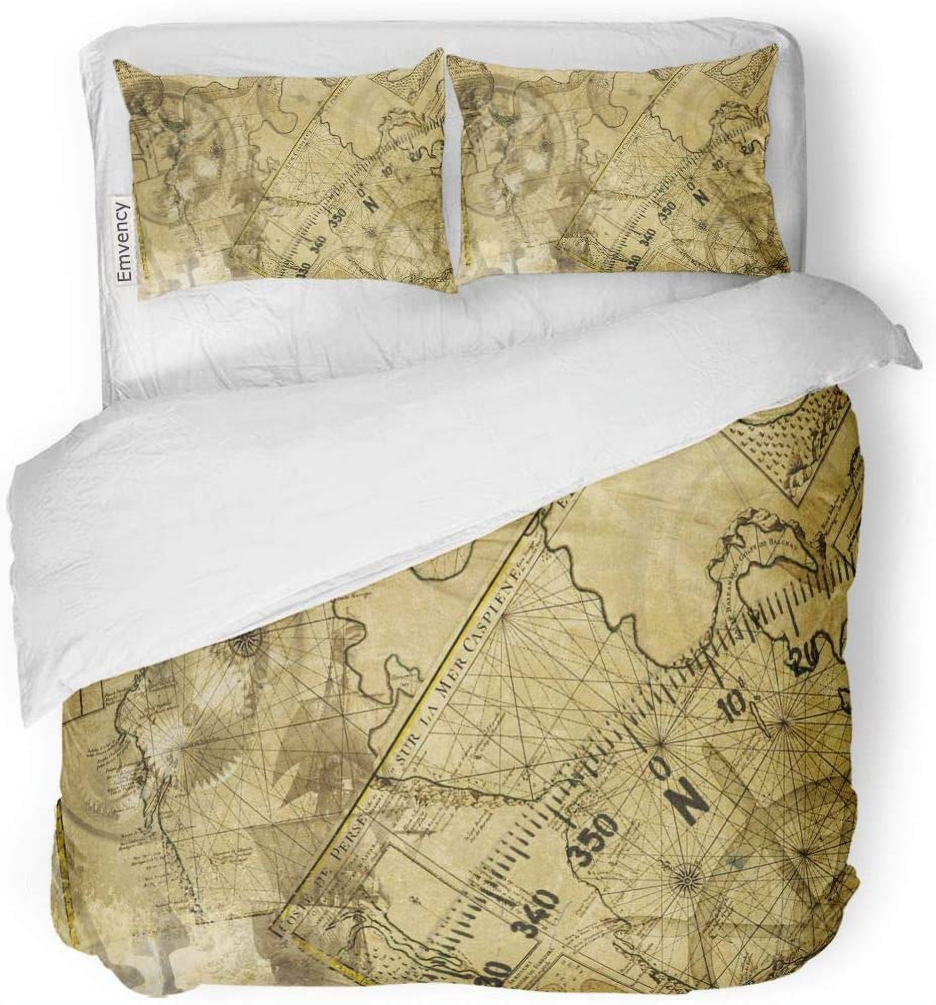 FMSHPON 3 Piece Bedding Set Old Ancient Nivigation Ships Maps Instrument Wheel Pirate Sail ...